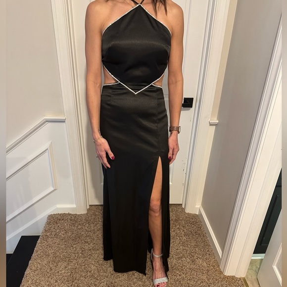 Dresses | Black Halter Backless Gown With Slit | Poshmark